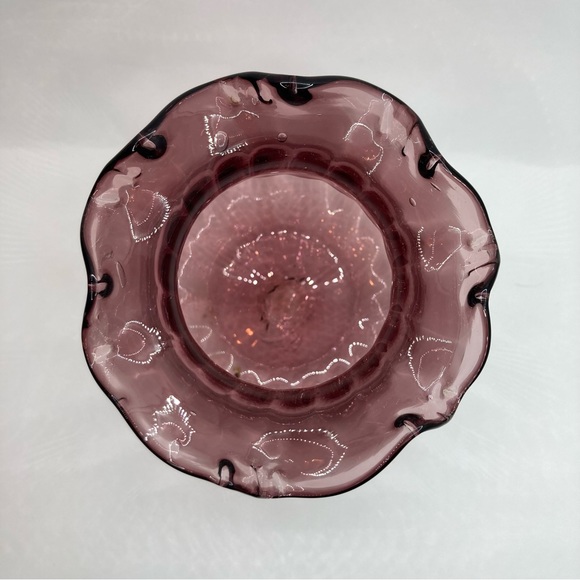 Accents | Vintage Amethyst Purple Ribbed Art Glass Vase Ruffled Rim ...